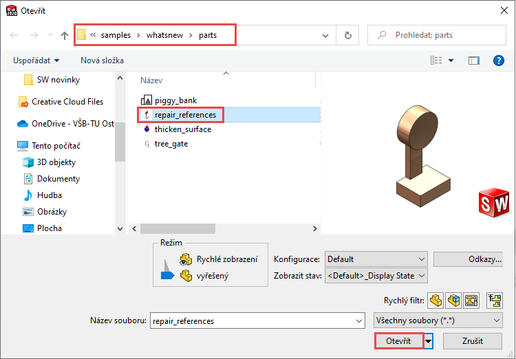 SOLIDWORKS 2020: Oprava chybějících referencí pro zaoblení a zkosení ...