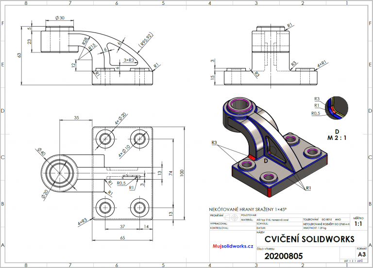 Učíme se SOLIDWORKS: Postup modelování konzole (zadání) | MůjSolidworks.cz