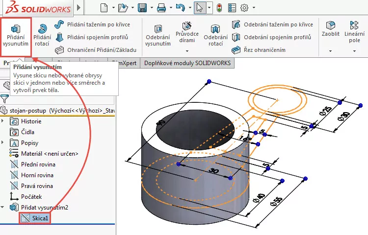 Stojan: Postup modelování cvičného příkladu - MůjSolidworks.cz
